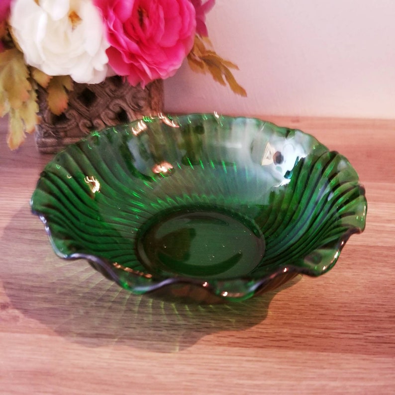 Vintage Emerald Green Glass Bowl Ribbed Glass Bowl Candy - Etsy