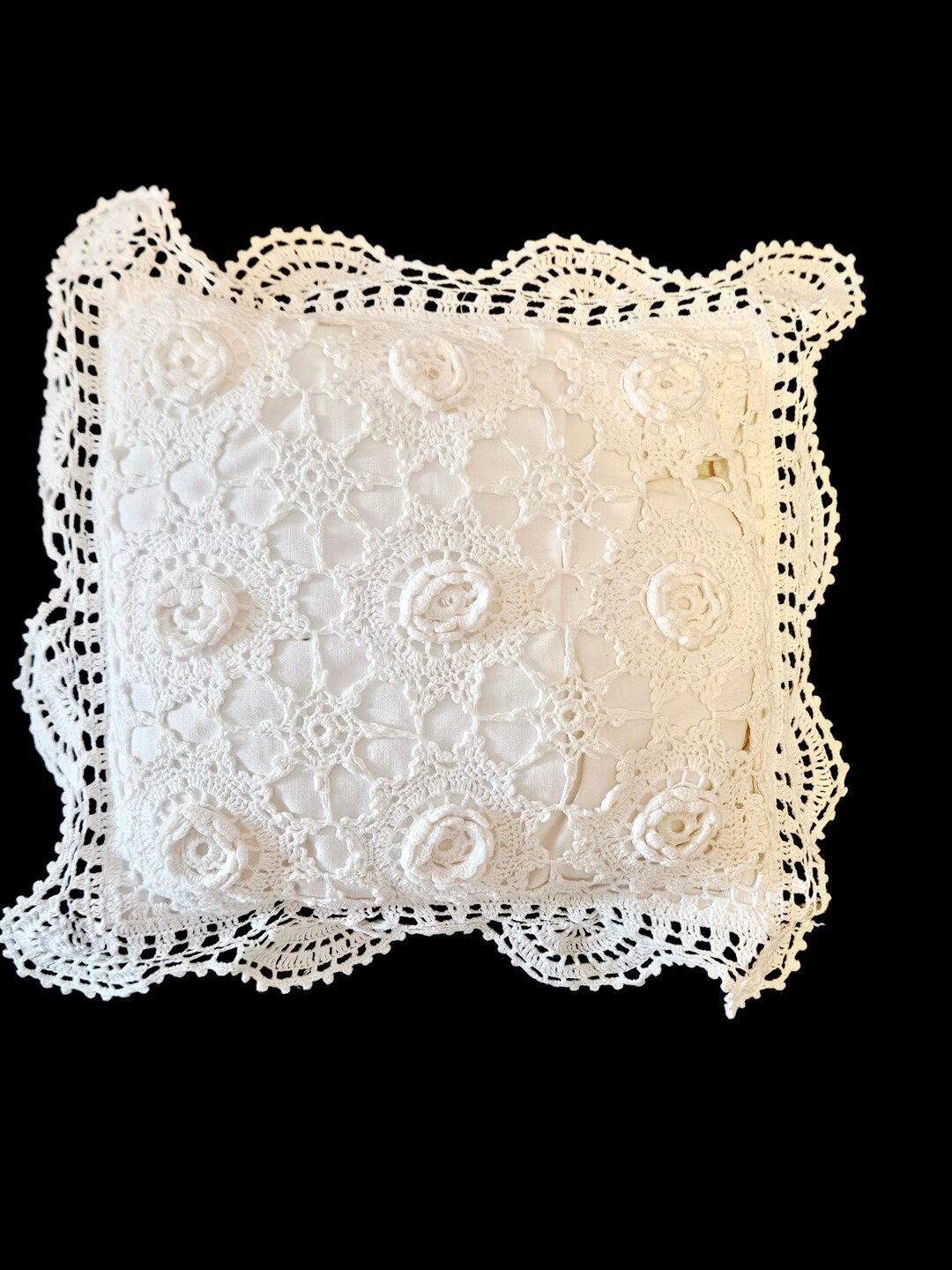 Vintage 1985 Hand Crochet Lace Decorative Pillow – 10x10 White 100% ...