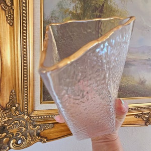 Vintage Clear Glass Vase With Gold Rim, Glass Flower Vase, Triangle ...