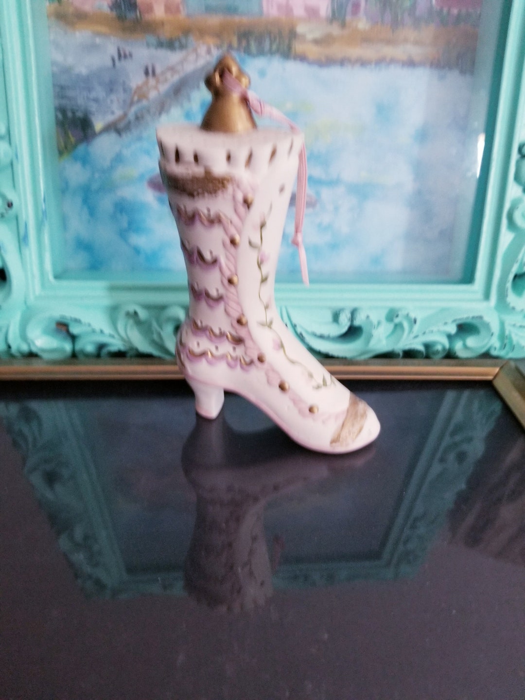 Vintage Mini Boot Figurine, Miniature Boot, Mini Shoe, Floral Design ...