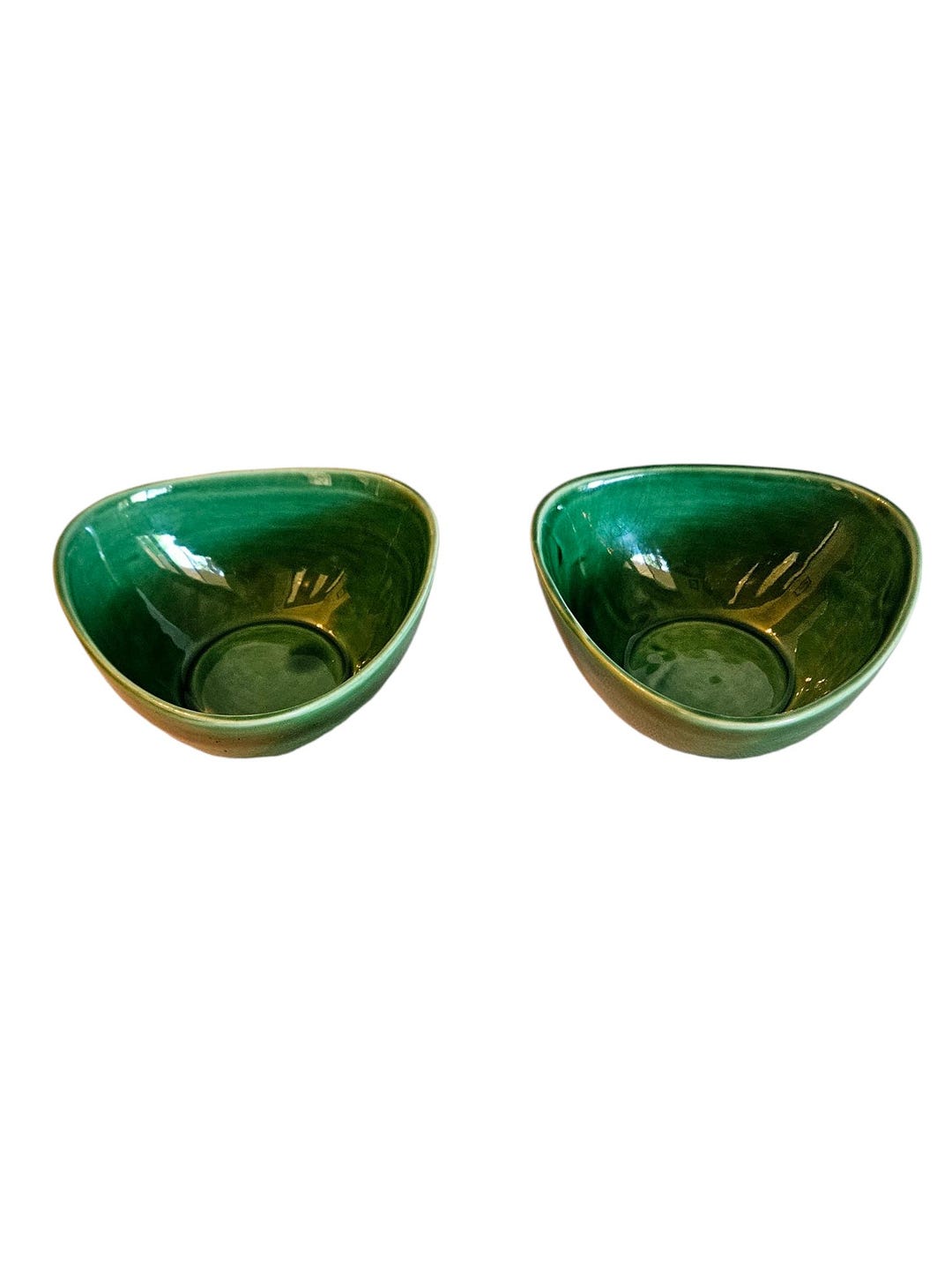 2 Green Ceramic Bowls, Green Bowls, Triangle Bowls, Berry Bowls, Green ...