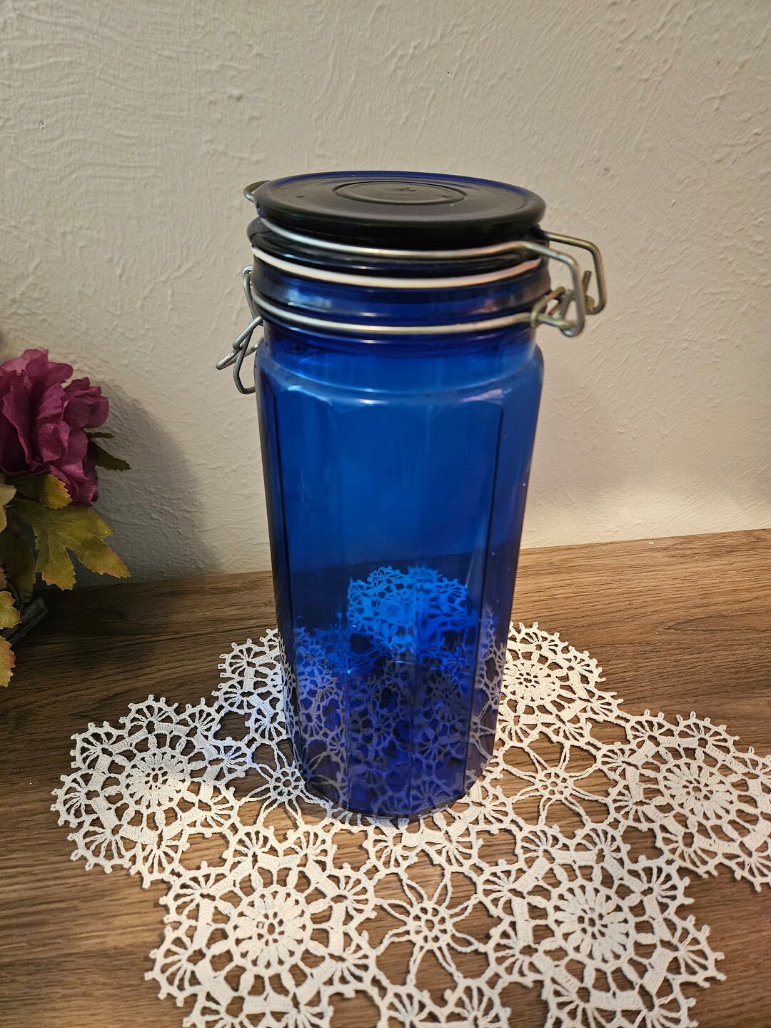 Vintage Storage Jar With Hinged Lid, Cobalt Blue Glass Jar, Apothecary ...