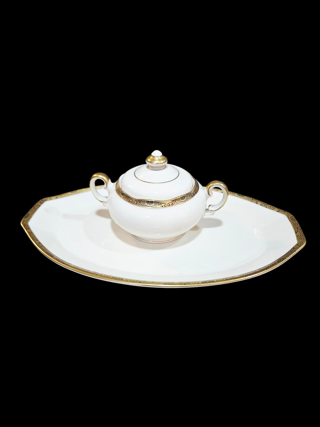 Antique KPM Berlin Porcelain Sugar Bowl and Platter Set, Prinzess Form ...