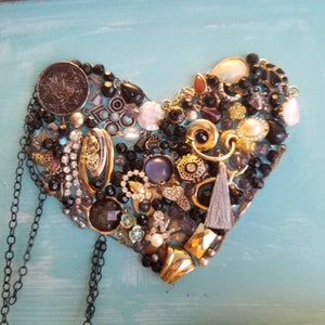 Upcycled Vintage Jewelry Heart Wall Art, Turquoise Mixed Media, 10x8 - Etsy
