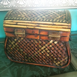Vintage Wicker Trinket Box With Handles Storage Chest Box - Etsy