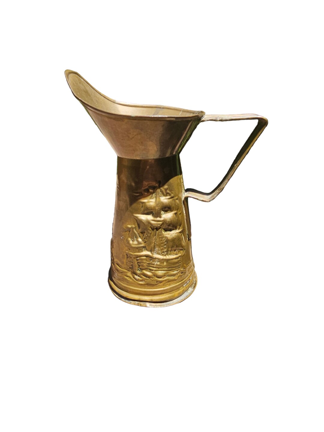 Vintage Peerage Brass Pitcher, Embossed Nautical Scene, Made in England ...