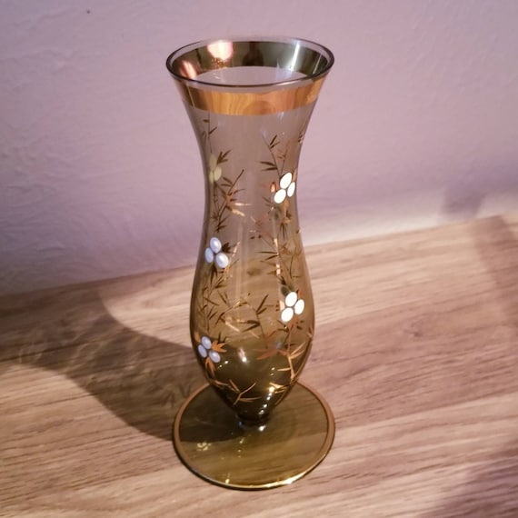 Small Glass Vase With Gold Rim Vintage Smoky Glass Vase for - Etsy
