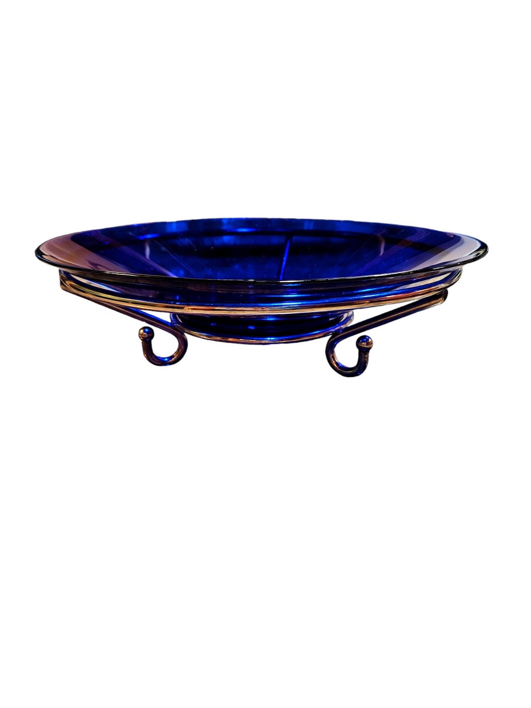 Large Cobalt Blue Glass Bowl by Godinger, Blue Serving Dish on Metal ...