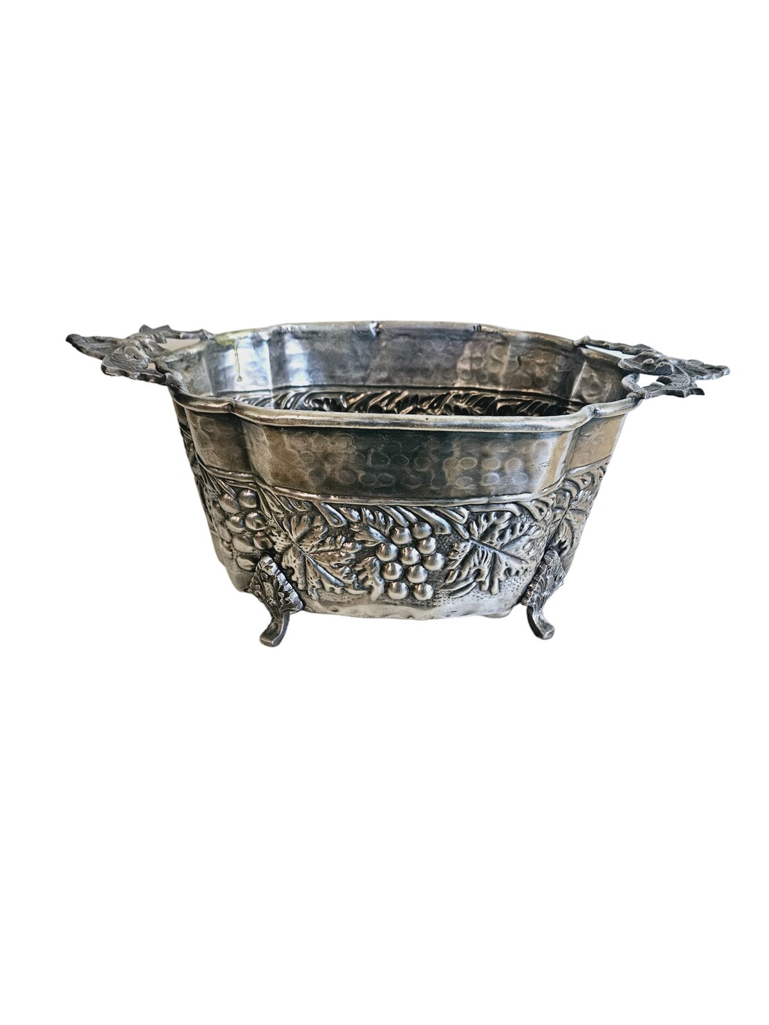 Vintage Fancy Metal Planter, Vintage Metal Footed Cachepot, Oval ...