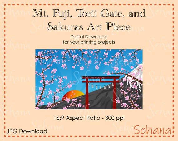 Mt. Fuji Torii Gate and Sakura Vector Digital Download - Etsy