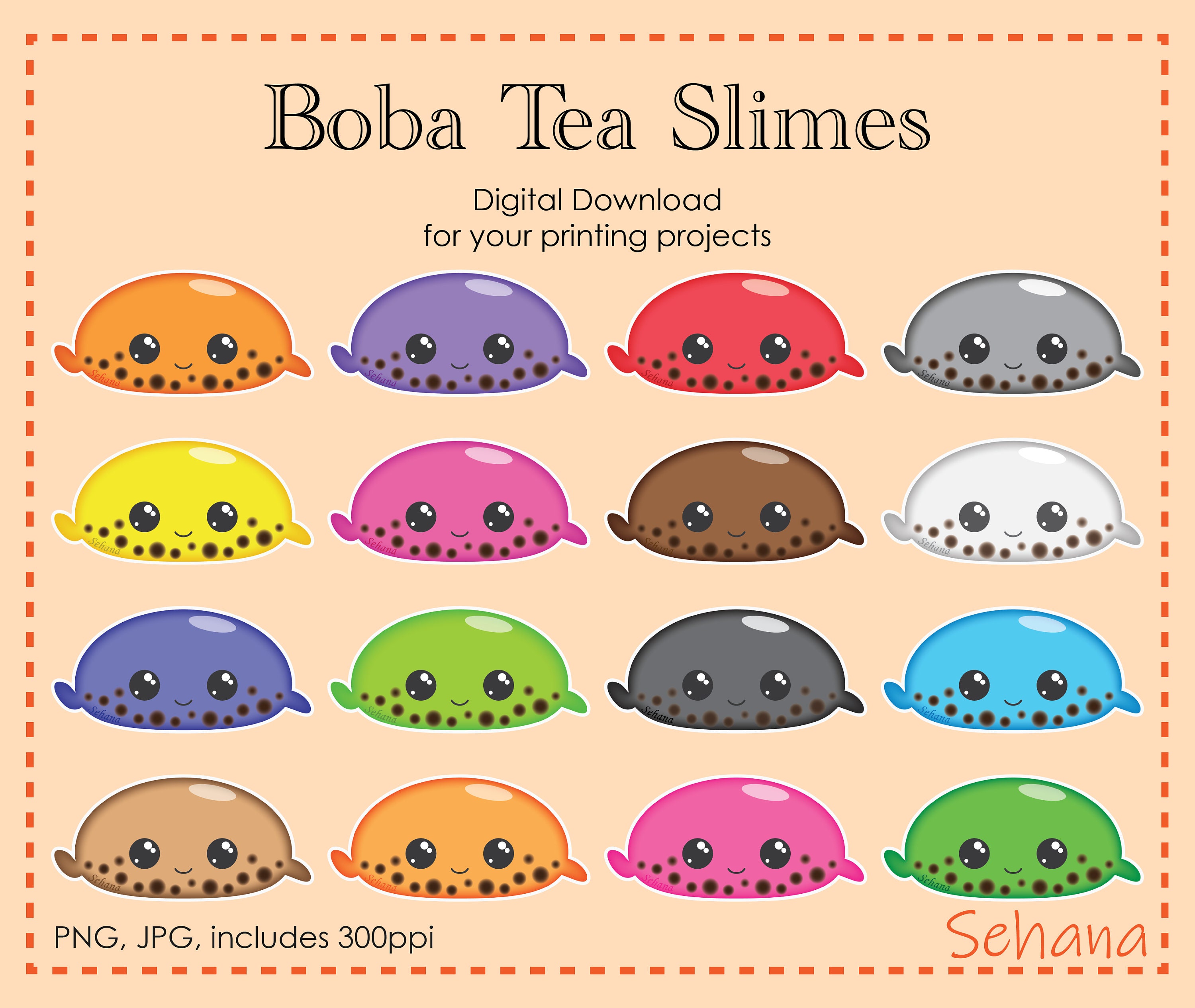 Boba Tea Slime Boba Blobs Clipart Digital Download - Etsy