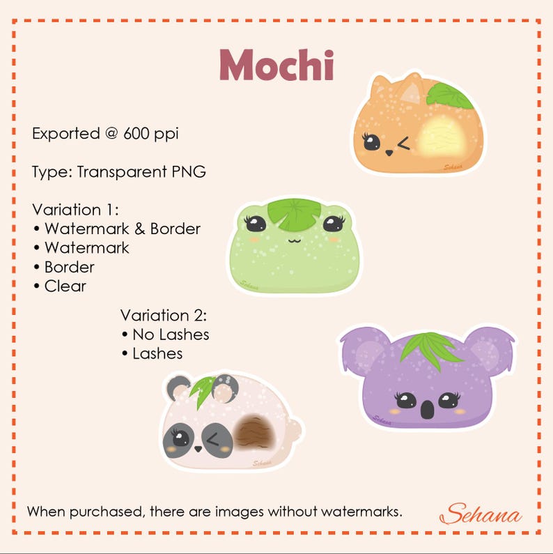 Kawaii Koala, Bear, Cat, Panda, and Frog Mochi Clipart Digital Download ...