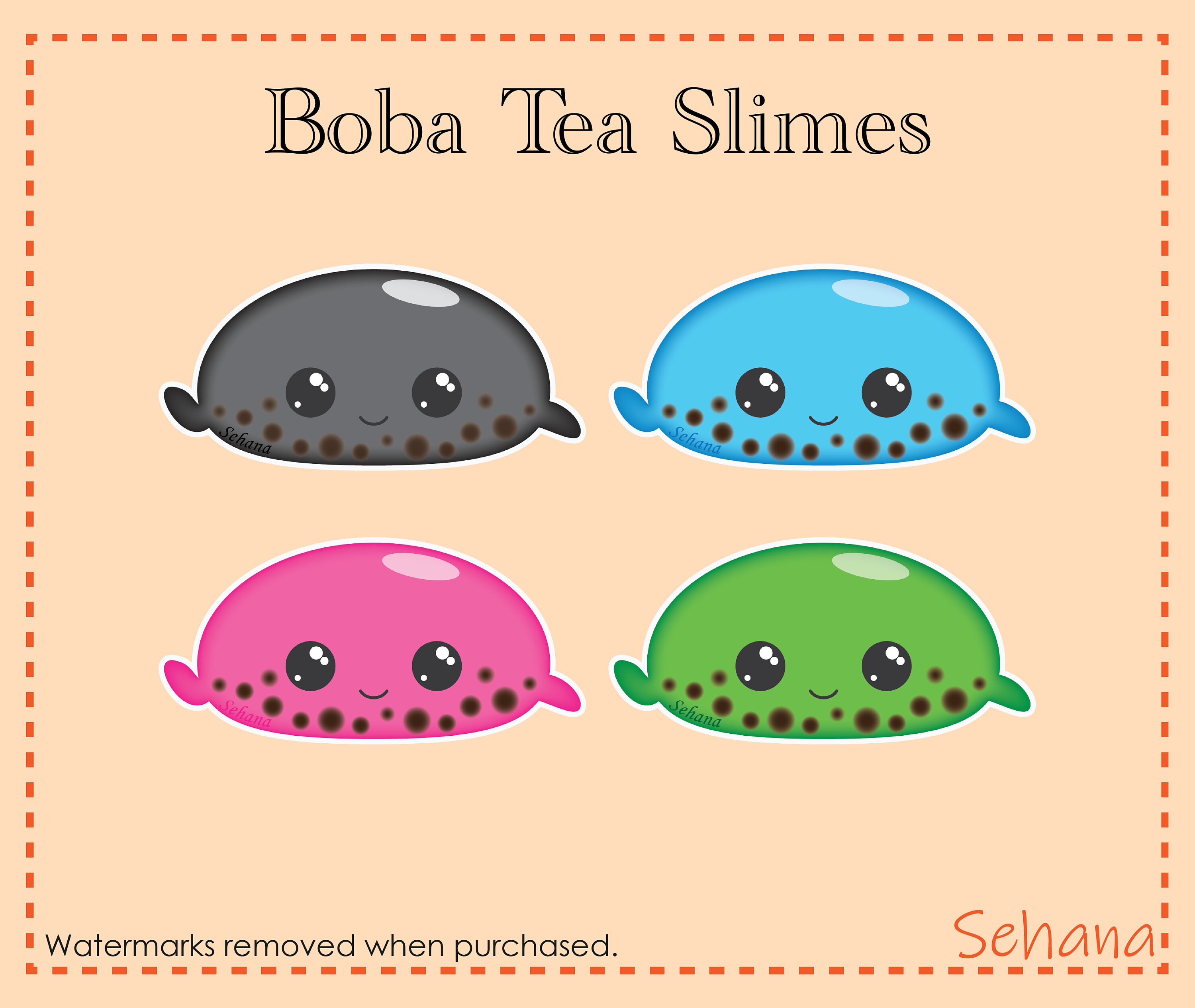 Boba Tea Slime Boba Blobs Clipart Digital Download - Etsy