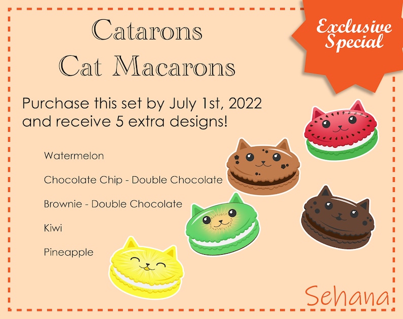 Sweet Cute Kawaii Catarons Cat French Macarons Pastry Clipart Digital ...