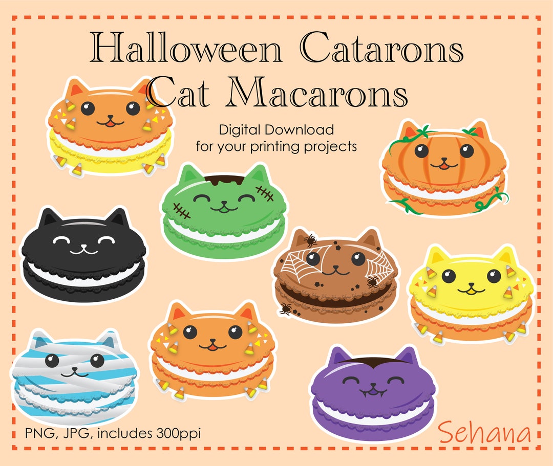 Halloween Catarons Cat Macarons Pastry Clipart Digital Download - Etsy