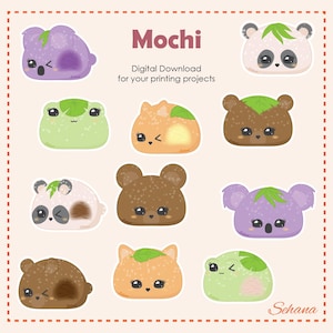 Kawaii Koala, Bear, Cat, Panda, and Frog Mochi Clipart Digital Download ...