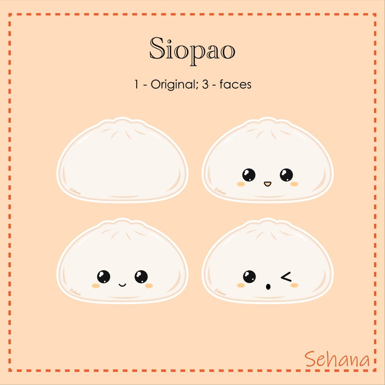 Sweet Cute Kawaii Siopao, Steamed Bun, Bao, Manapua Clipart Digital ...