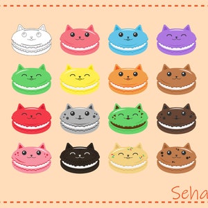 Sweet Cute Kawaii Catarons Cat French Macarons Pastry Clipart Digital ...