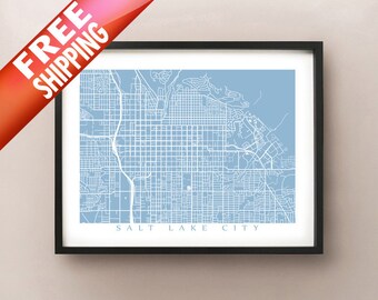 Salt Lake City Map Art Poster Print Black and White Wall Art | Etsy