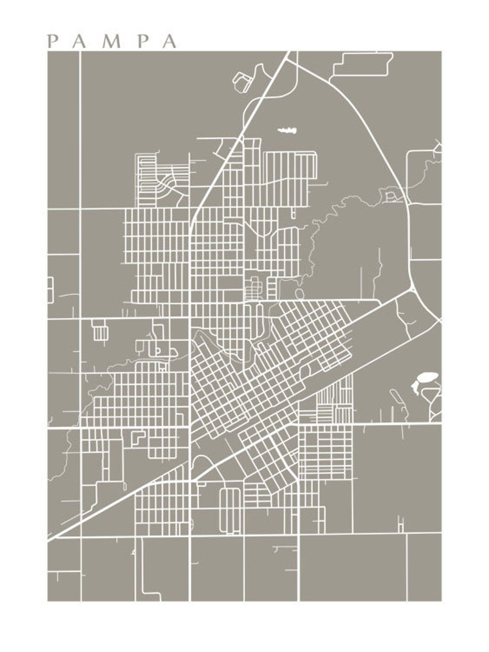 Pampa TX Map Print Texas Poster - Etsy