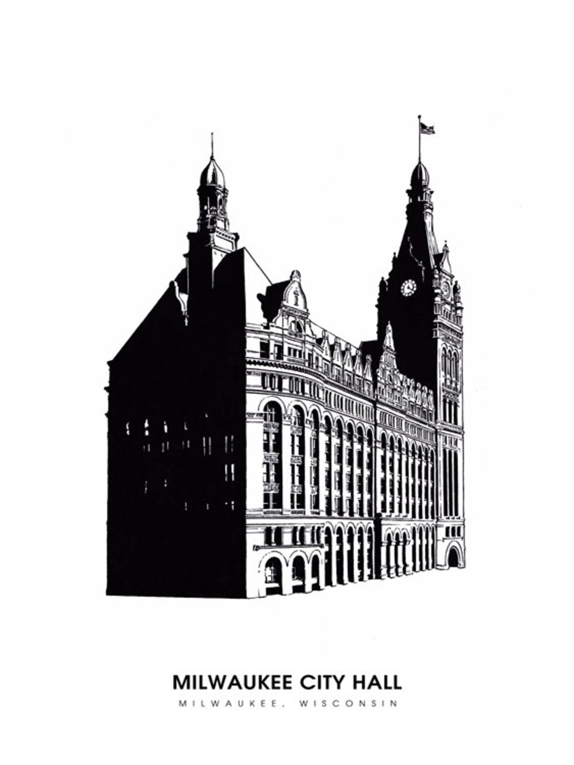 Milwaukee City Hall Ink Drawing Print Milwaukee WI - Etsy