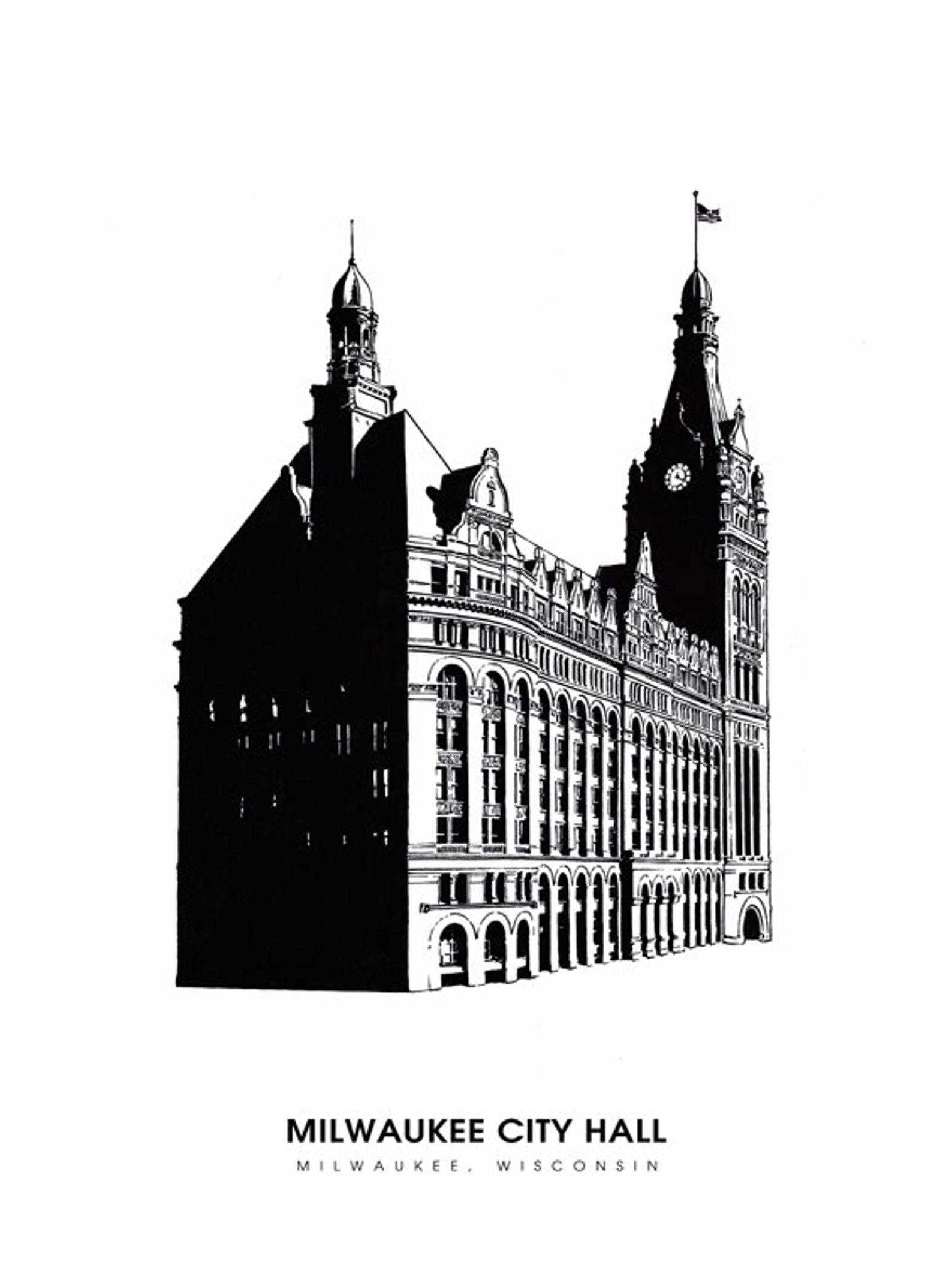 Milwaukee City Hall Ink Drawing Print Milwaukee WI - Etsy