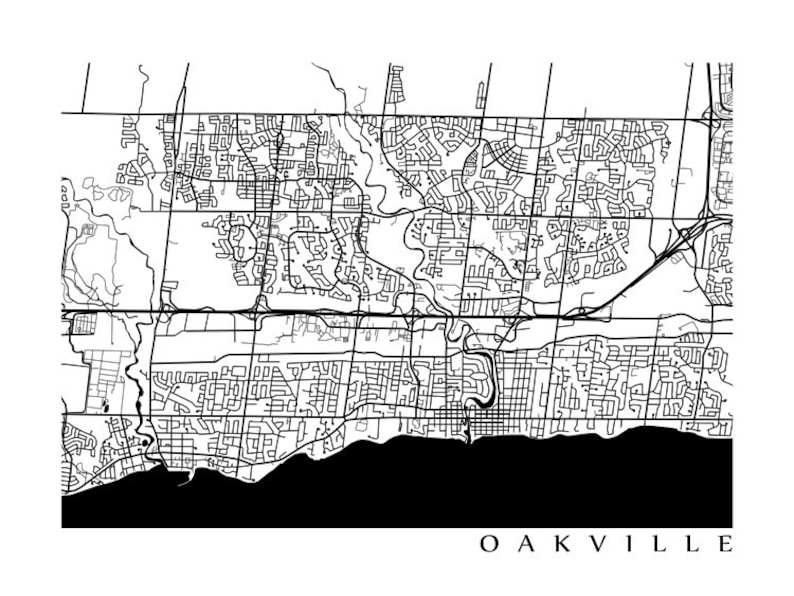 Oakville Map Black and White Wall Art | Etsy