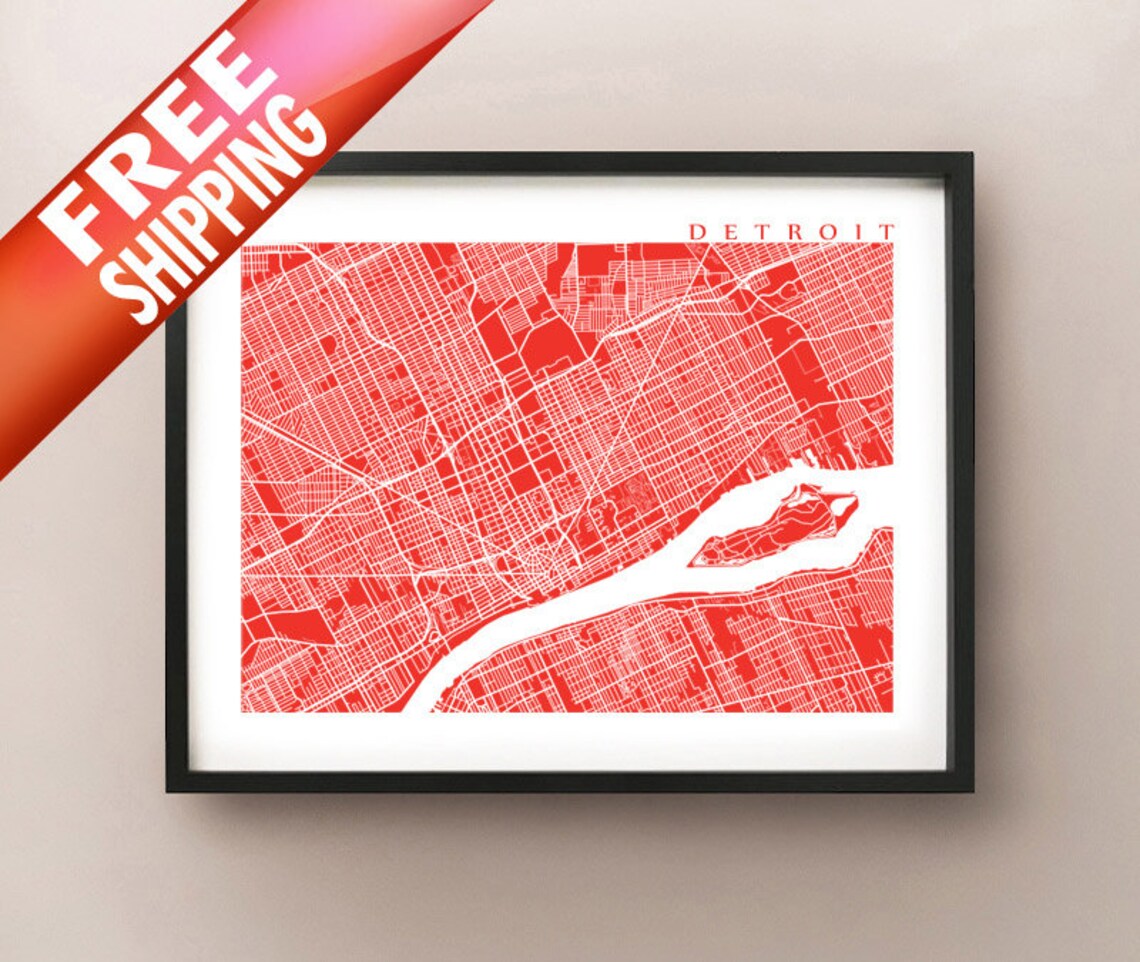 Detroit Map Art Michigan Poster Print Custom Map Choose - Etsy