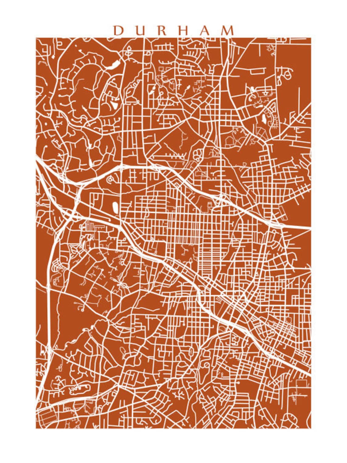 Durham Map Art Print - North Carolina Poster - Etsy