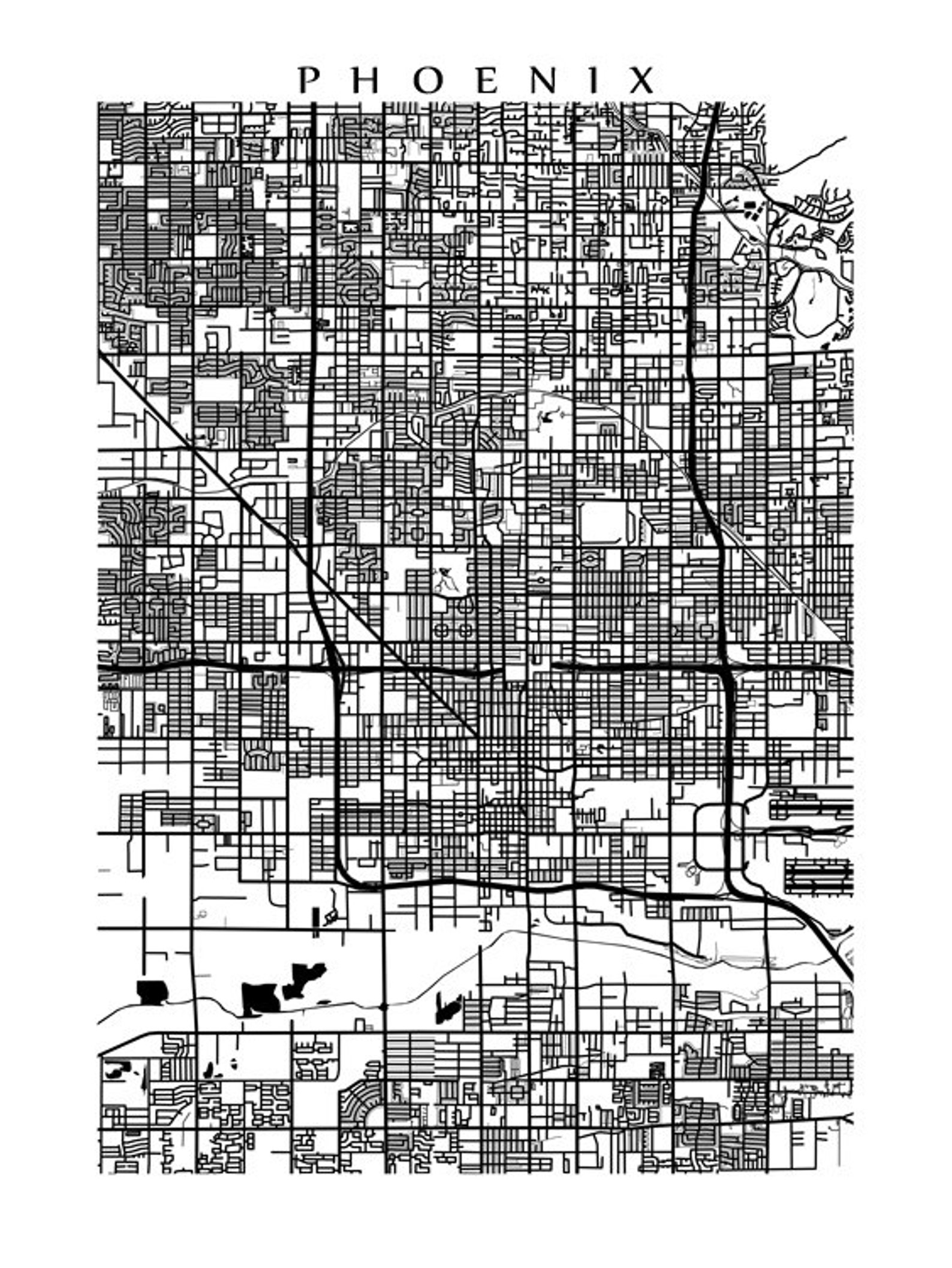 Phoenix Map Print - Arizona Wall Art - Etsy
