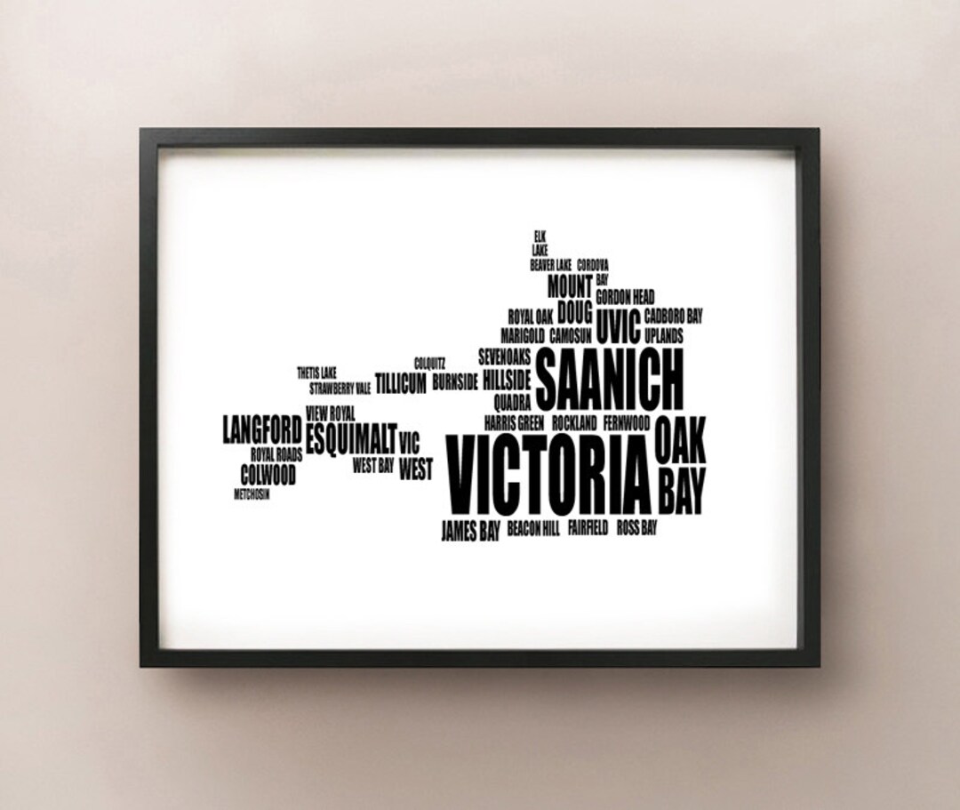 Victoria Typography Map, British Columbia Text Art Print - Etsy
