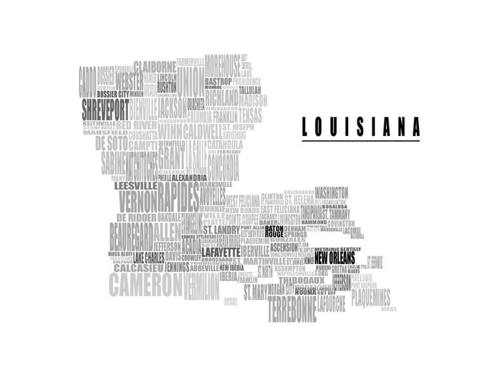 Louisiana Typography Map State Text Art Print | Etsy