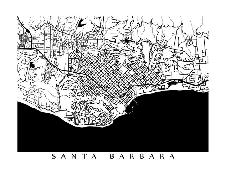 Santa Barbara City Map Print - California Art Poster - Etsy