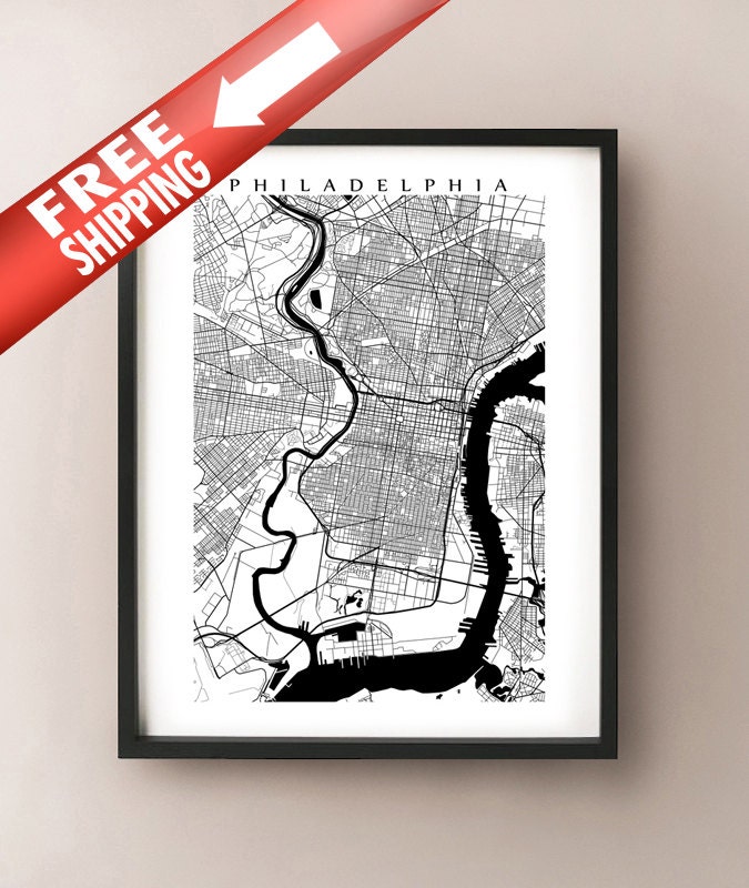 Philadelphia, Pennsylvania Map - Black and White Wall Art, Art Poster ...
