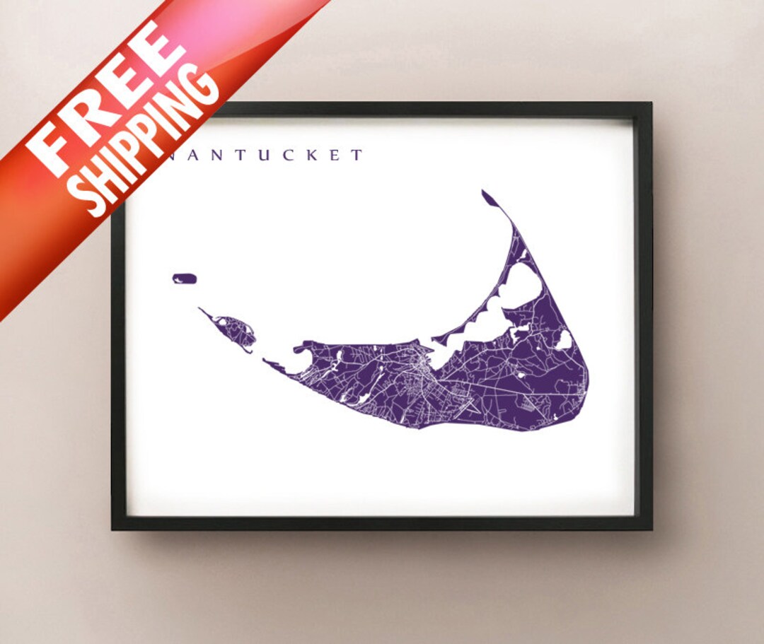 Nantucket Map Print - Massachusetts Poster - Etsy