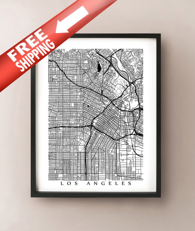 Los Angeles Map Art L.A. California Poster Print Black | Etsy