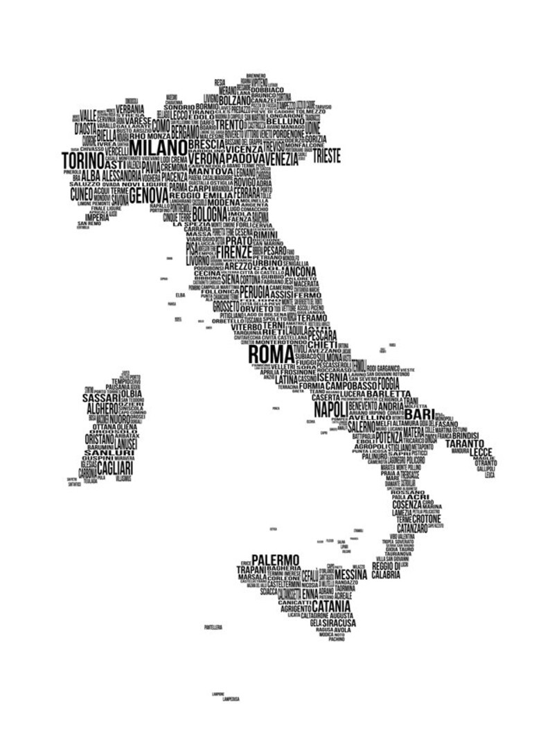 Italy Typography Map Italia Font Map Art Choose Color and | Etsy