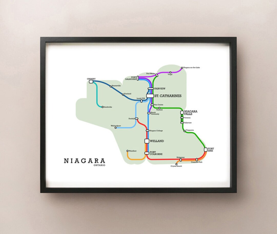 Niagara Region Subway Map - Fictional Metro Style Art Print of Niagara ...