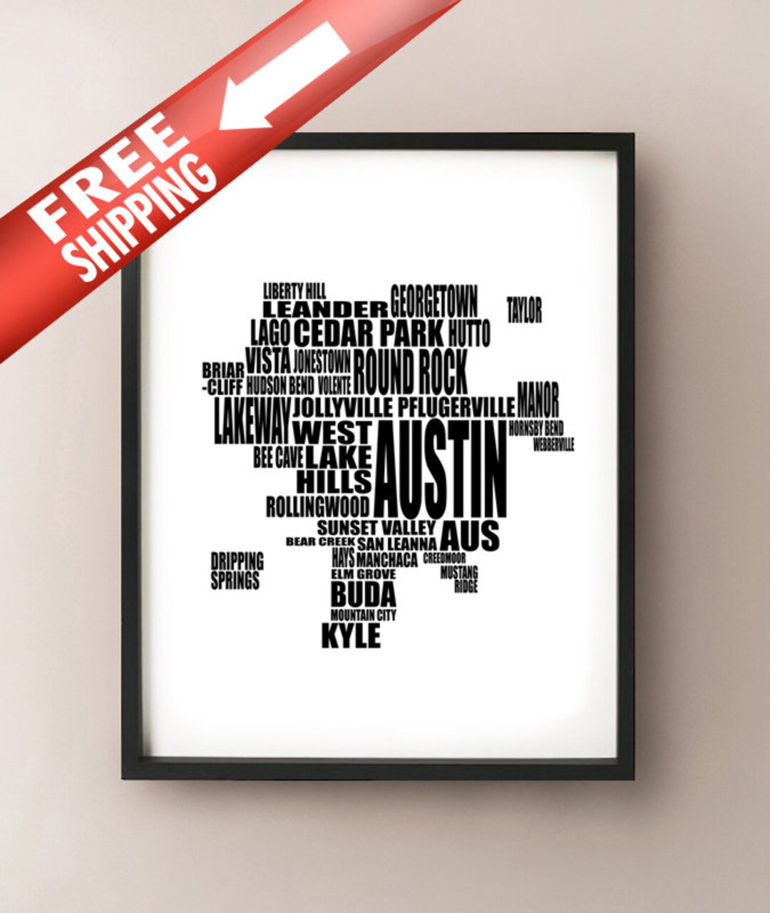 Austin Typography Map, Greater Austin, Texas Text Art Print - Etsy