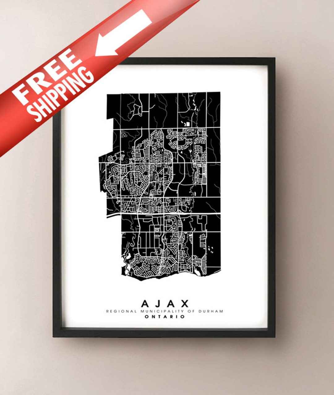 Ajax, ON - City Limits Map Print - Etsy