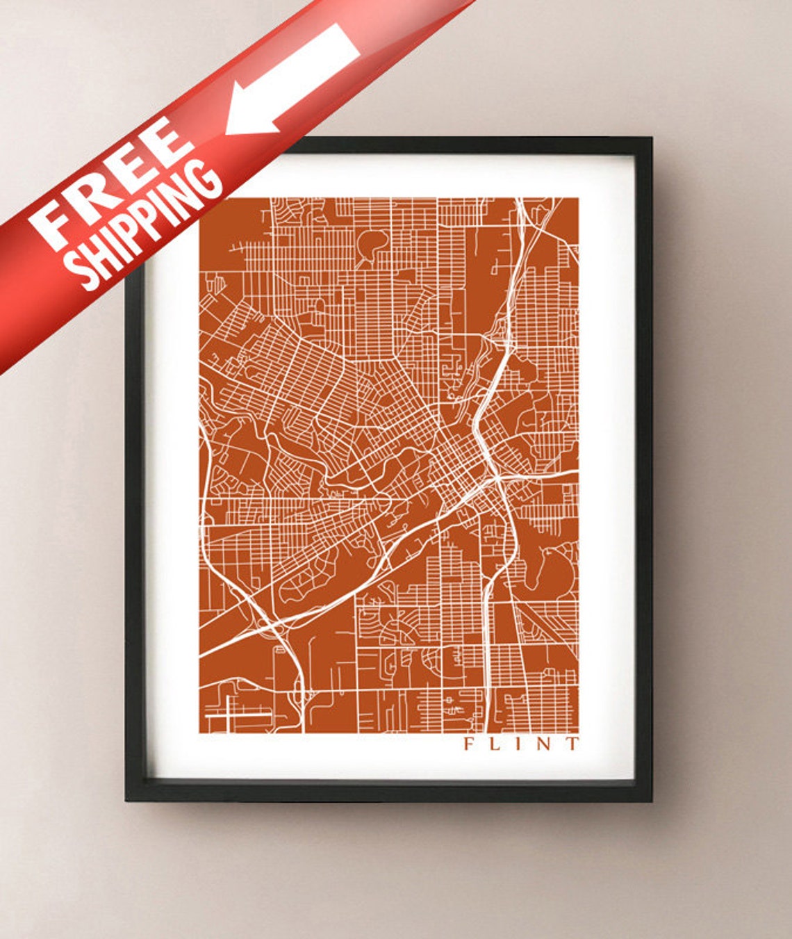 Flint City Map - Michigan Poster - Etsy