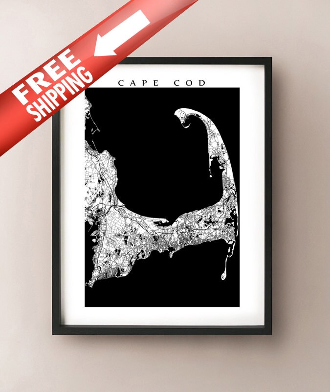 Cape Cod Map, Massachusetts Art Poster Print - Black and White - Etsy