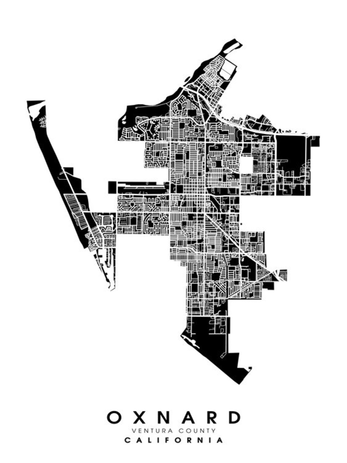 Oxnard CA City Limits Map Print | Etsy