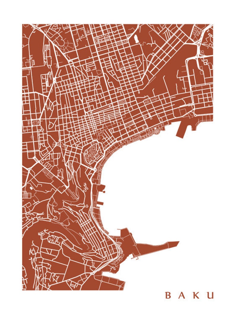 Baku Azerbaijan Map Print - Etsy