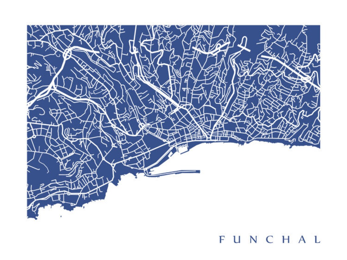 Funchal Map Print Madeira Art Poster | Etsy