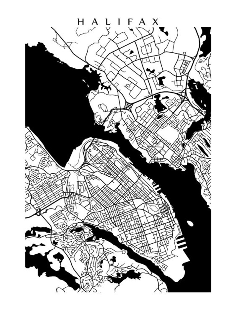 Halifax Map Black and White Wall Art - Etsy