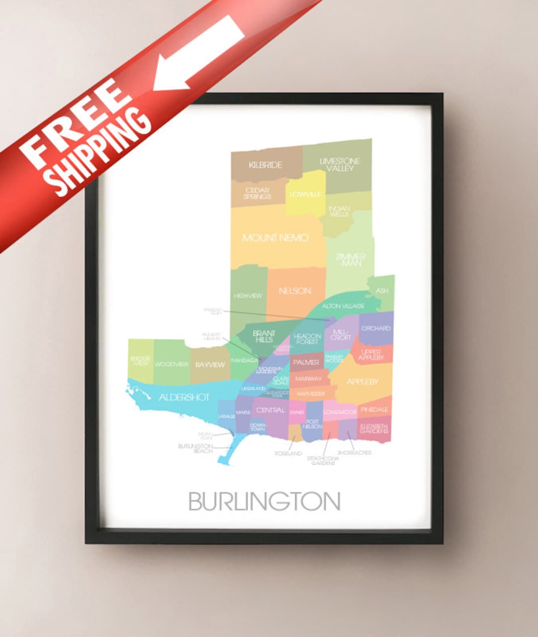Burlington, ON Map - Coloured Neighbourhoods Print - Etsy