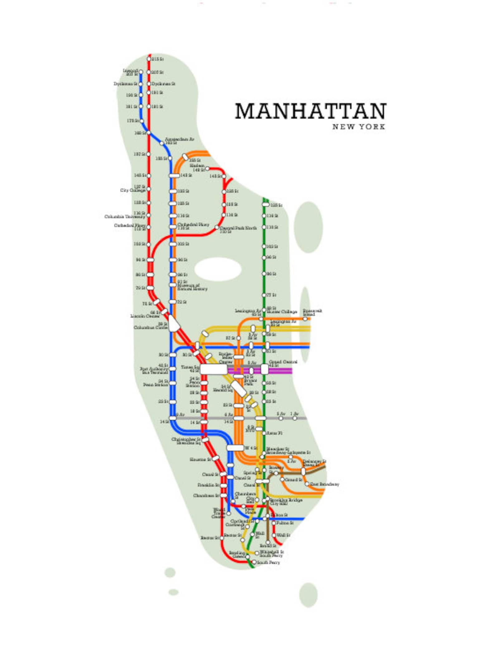 Manhattan Metro Subway Map Art Print - Etsy UK