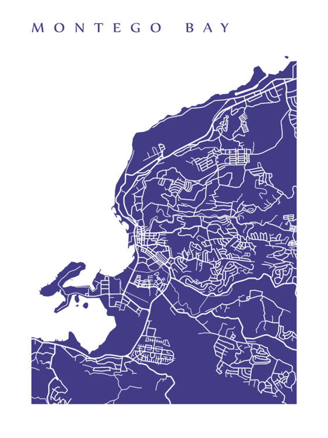 Montego Bay Map Print Jamaica Poster | Etsy