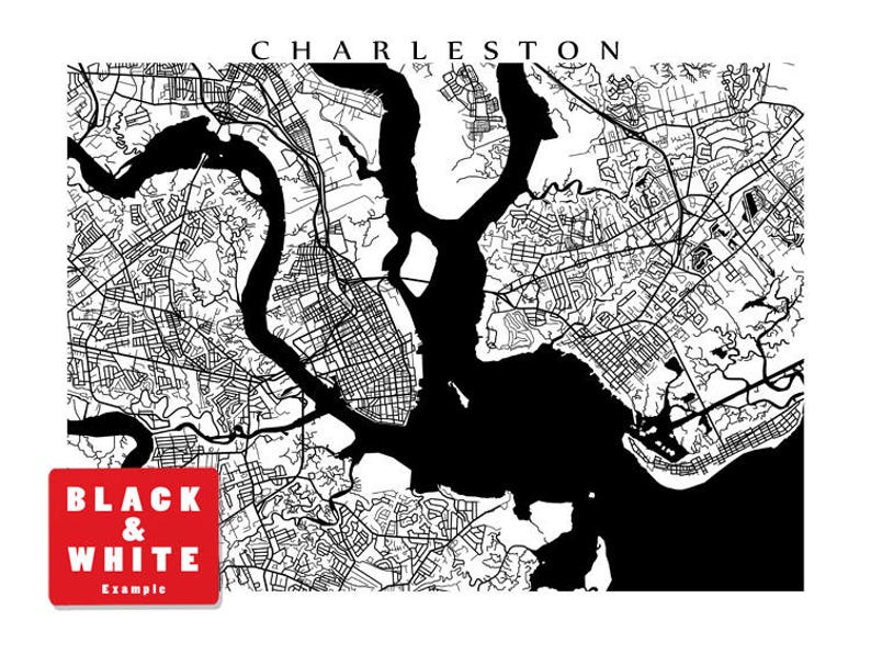 Charleston Horizontal Map Print South Carolina Poster Art - Etsy